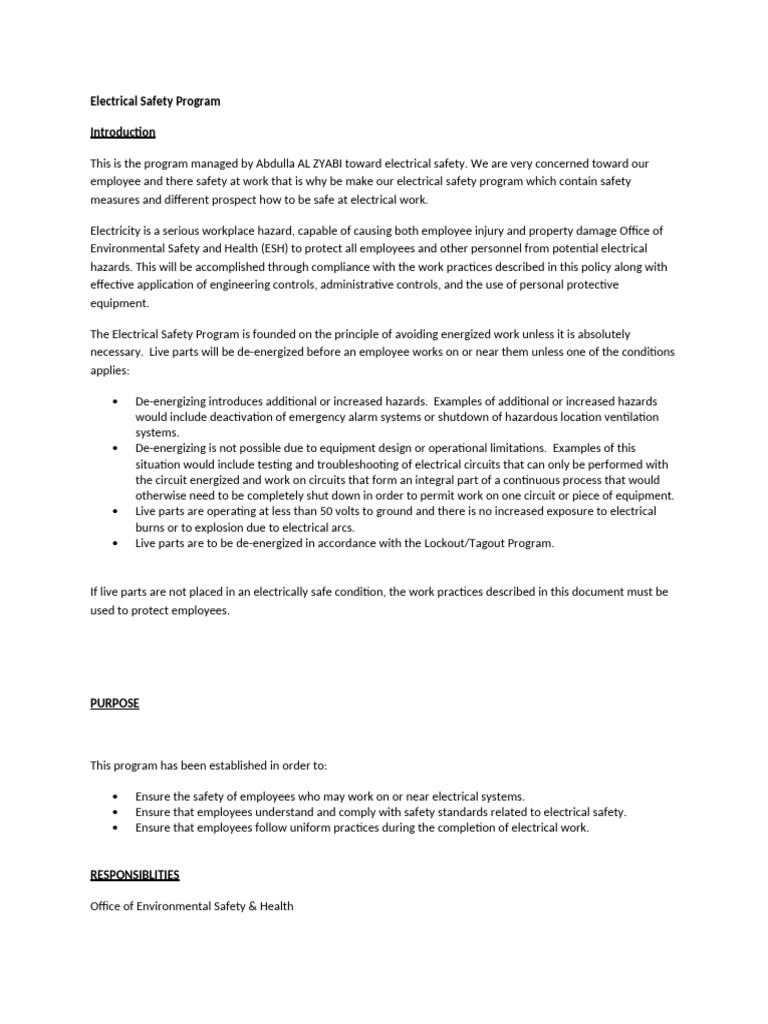 Electrical Safety Program | PDF | Risk | Safety