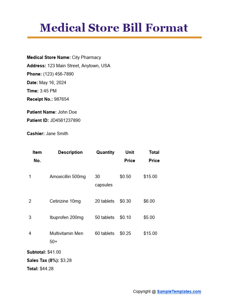 Medical Store Bill Format | PDF