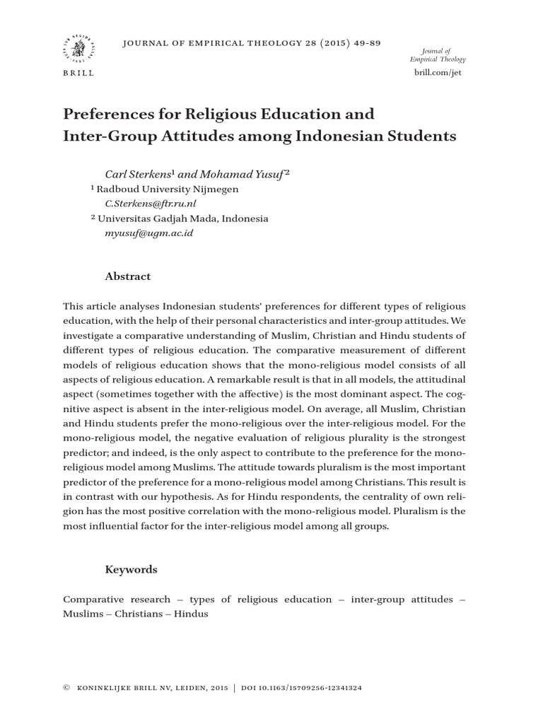 Preferences For Religious Education and | PDF | Prejudices | Religious ...