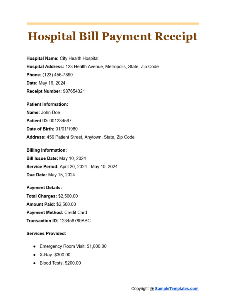 Hospital Bill Payment Receipt | PDF