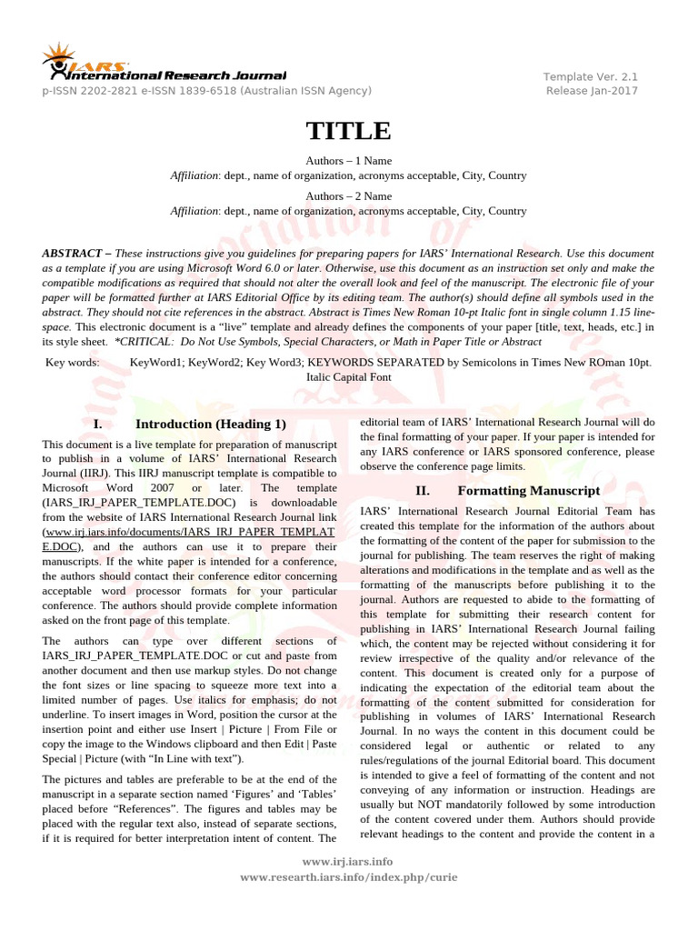 Iars Irj Paper Template | PDF | Note (Typography) | Proofreading