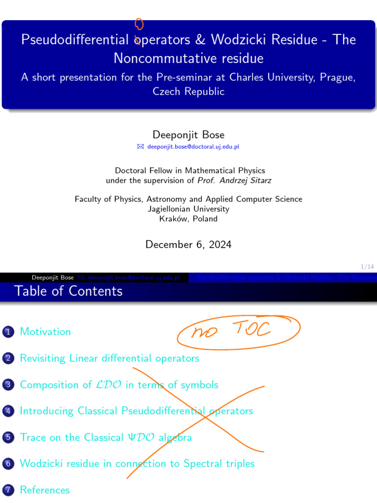 Pseudodifferential Operators & Wodzicki Residue | PDF | Abstract Algebra | Applied Mathematics