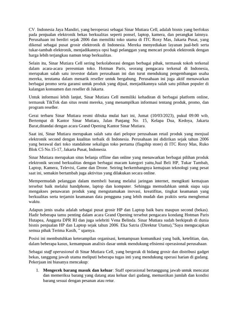 Sinar mutiara cell | PDF