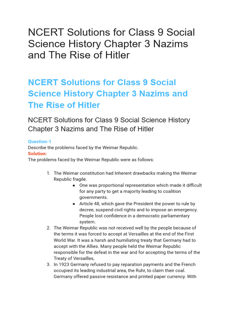 NCERT Class 9 History: Rise of Nazism | PDF | Weimar Republic | Nazism