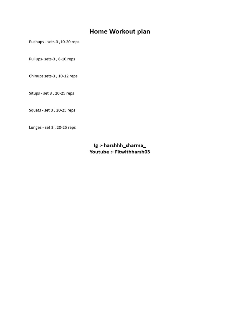 Home Workout Plan: 6 Exercises Guide | PDF