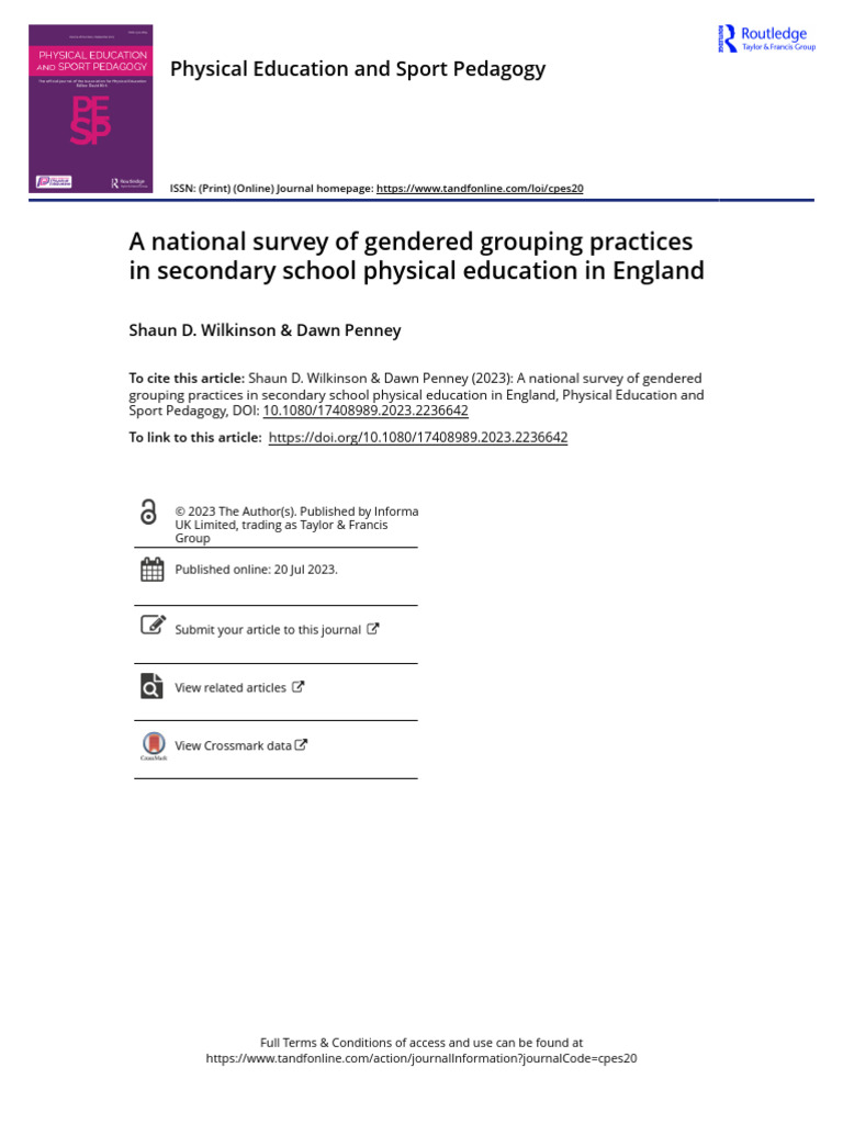 A National Survey of Gendered Grouping Practices in Secondary School Physical Education in ...