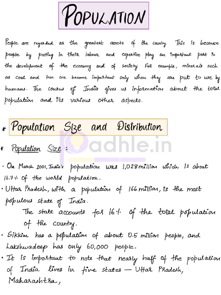 Population - Class 9 Notes Padhle | PDF