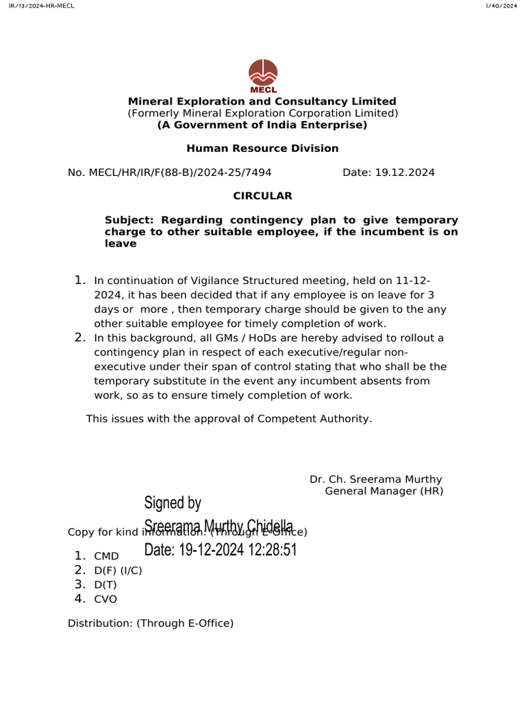 Contingency Plan-Leave for More Than 3 Days | PDF