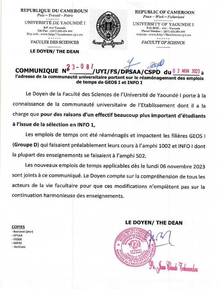 Nouvel Emploi de Tps INFO1 Et GEOS1 | PDF