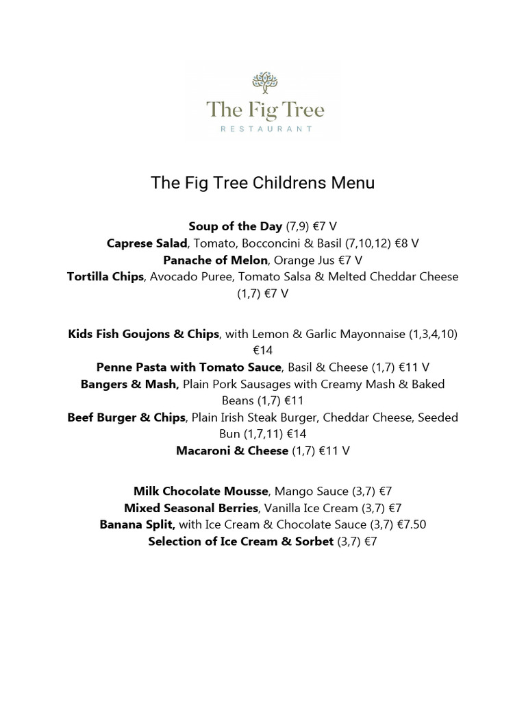 Fig Tree Childrens Menu | PDF