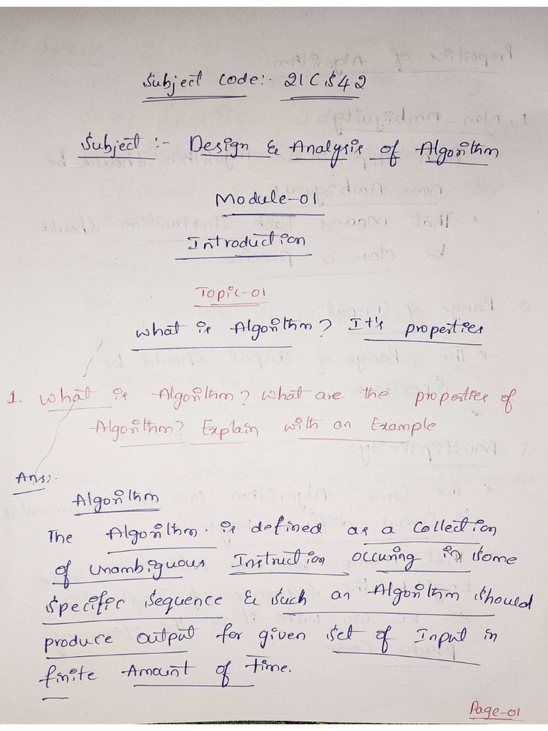 DAA Module-01 Handwritten (Admin by Hanumanthu) | PDF