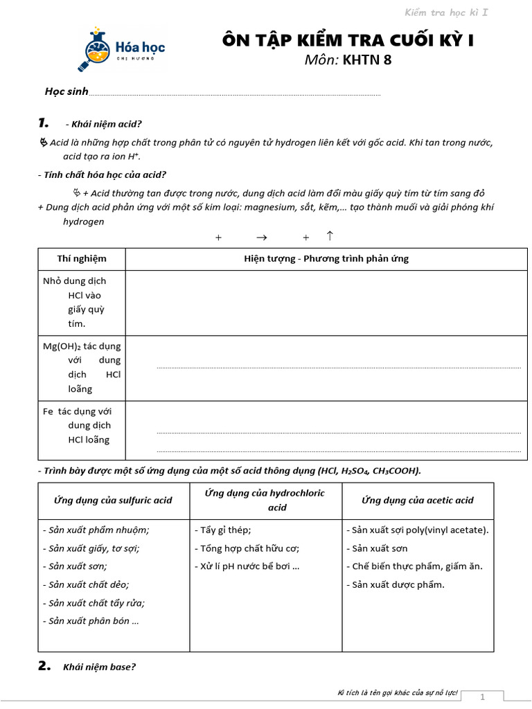 (8) ÔN TẬP CUỐI KỲ 1 -khtn8 | PDF
