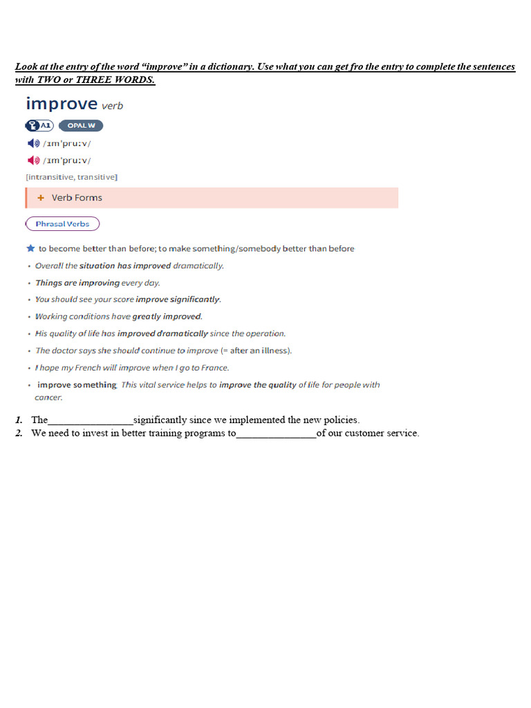 Dictionary-Based Sentence Completion Exercises | PDF