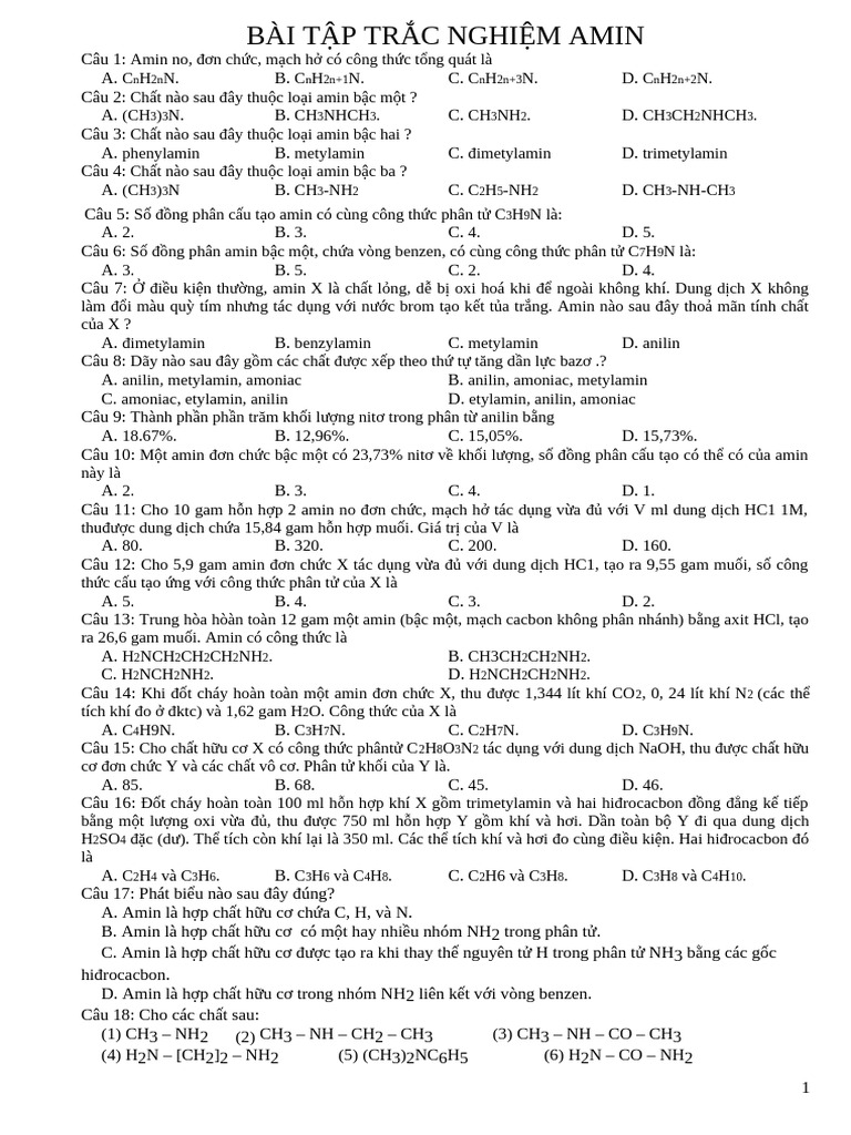 Bai Tap Trac Nghiem AMIN Co Dap An | PDF