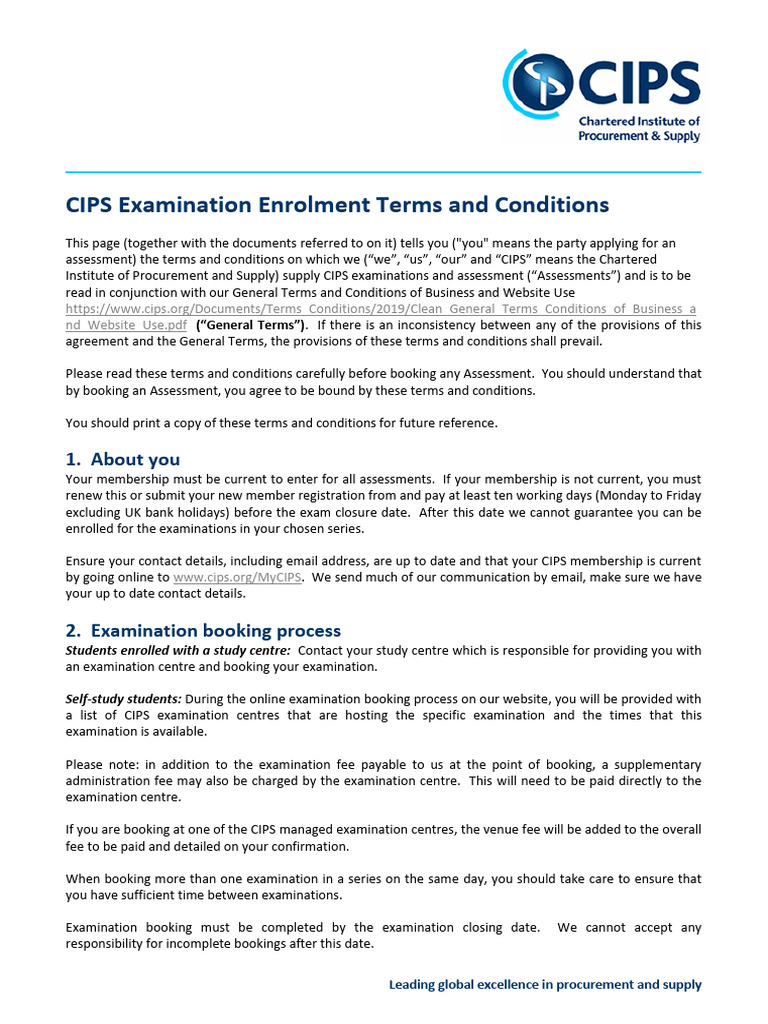 CIPS Examination Enrollment Terms | PDF | Law Of Agency | Legal Liability