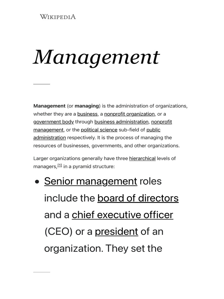 Management - Wikipedia | PDF | Board Of Directors | Business