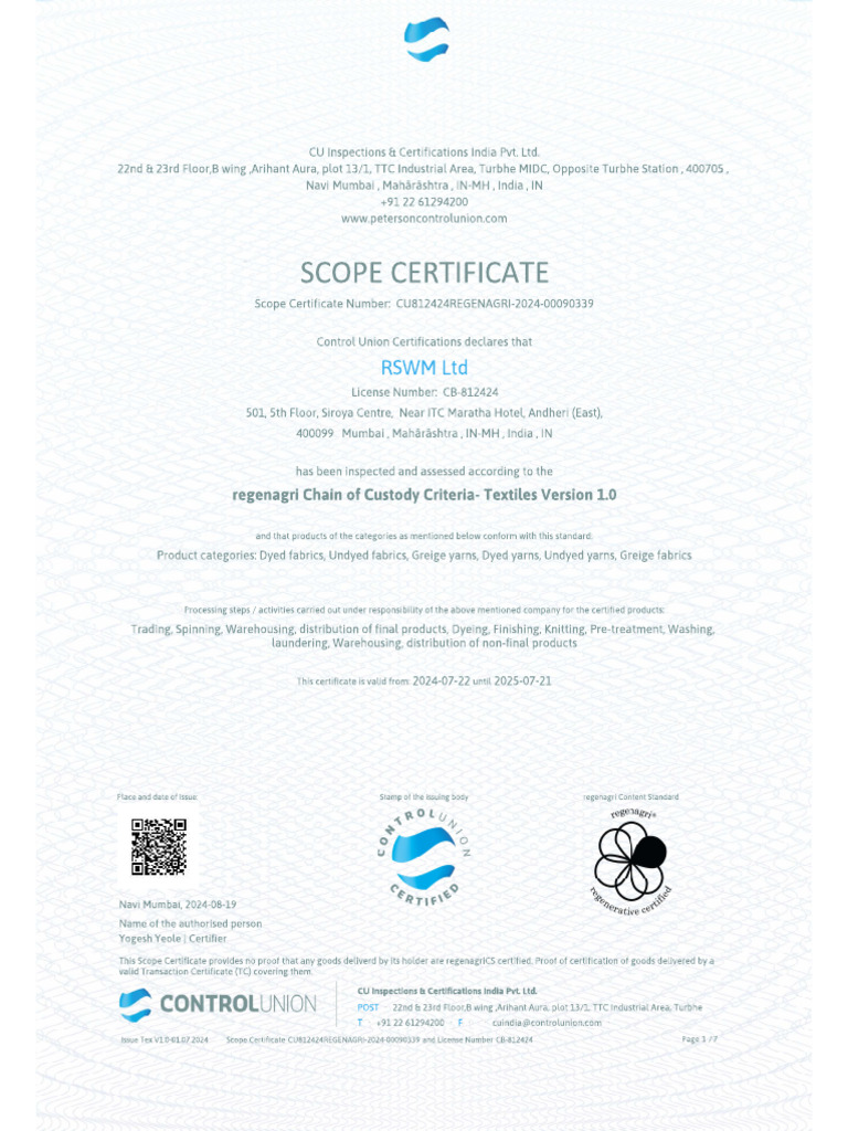 Regenagri Certificate | PDF