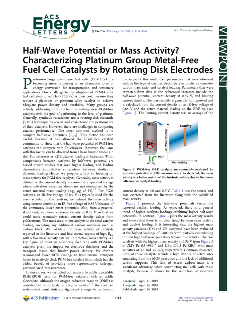 Beltrán Litster 2019 Half Wave Potential or Mass Activity ...