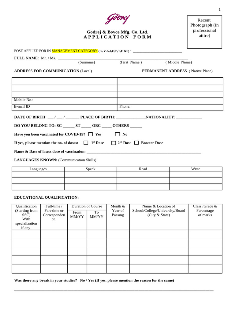 MT - Application Form - Updated | PDF | Employment | Employee Benefits
