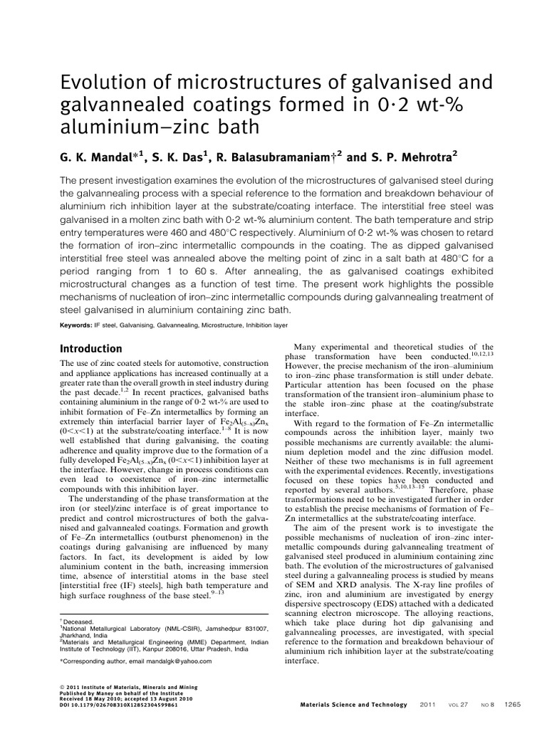 Evolution of microstructures of galvanised and galvannealed coatings ...