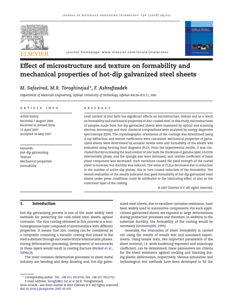 Effect of Microstructure and Texture On Formability and Mechanical Properties of Hot-Dip ...