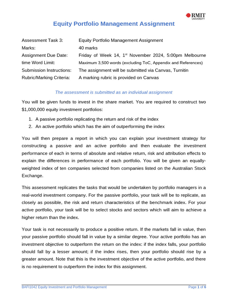 Portfolio Management Assignment s2214 | PDF | Investment Management | Investing
