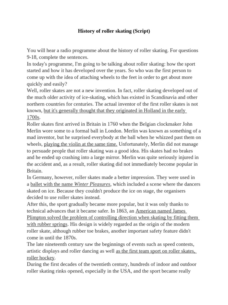 History of Roller Skating (Script) | PDF | Skating | Roller Sports