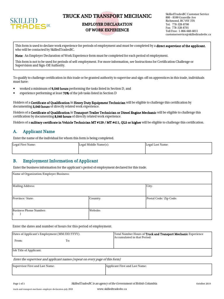 truck-and-transport-mechanic-employer-declaration-october-2019 | PDF ...