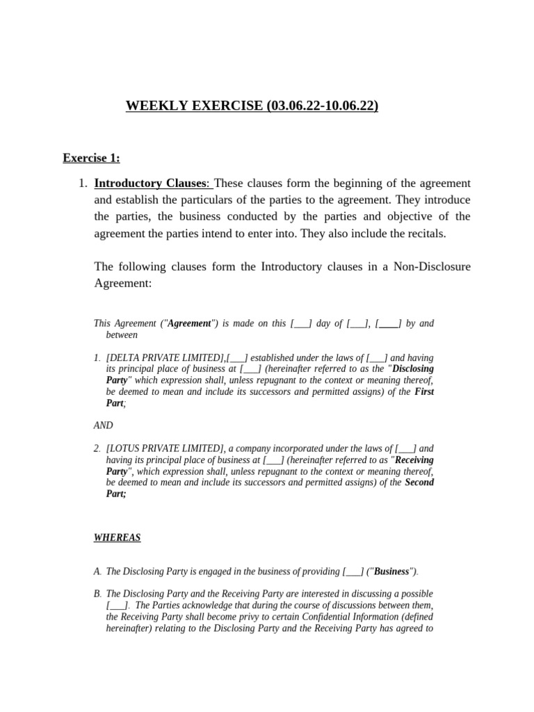 Contract Drafting Exercise | PDF | Non Disclosure Agreement | Legal Remedy