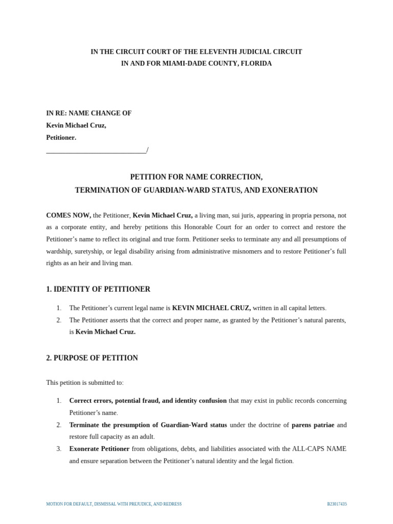 petition for name correction, termination of guardian ward status and ... petition for name correction, termination of guardian ward status and ...
