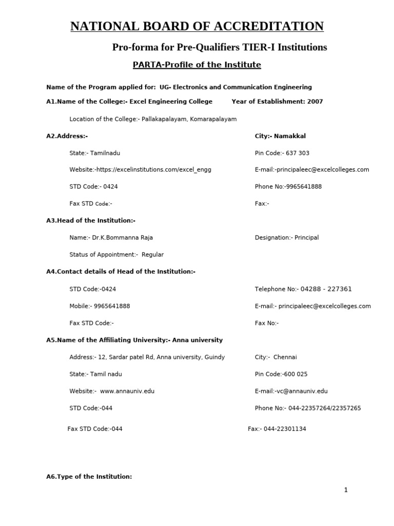 NBA Accreditation Pro-forma for ECE Program | PDF | Doctor Of Philosophy