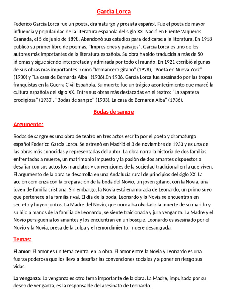 Garcìa Lorca-BODAS DE SANGRE | PDF | Federico García Lorca