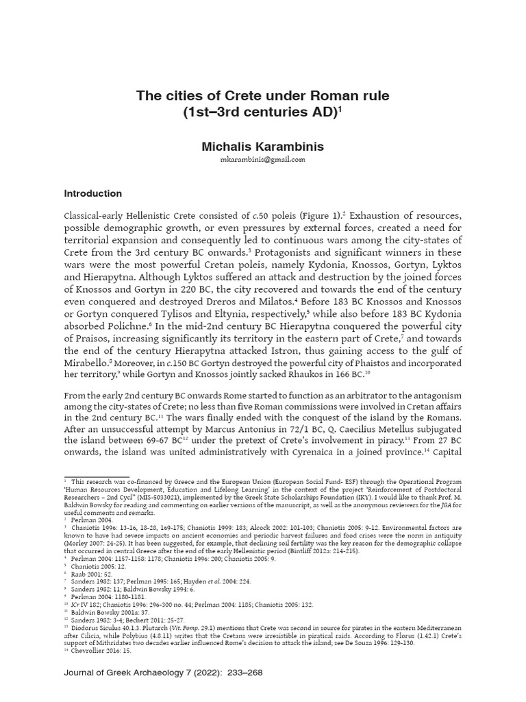 The Cities of Crete Under Roman Rule 1st | PDF | Crete | Roman Empire