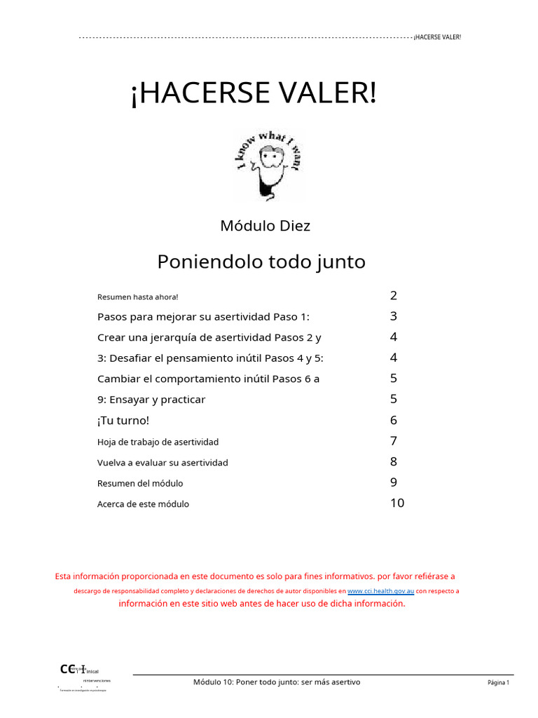 Hacerse Valer. 10 Poniéndolo Todo Junto | PDF | Terapia de conducta cognitiva | Conceptos ...