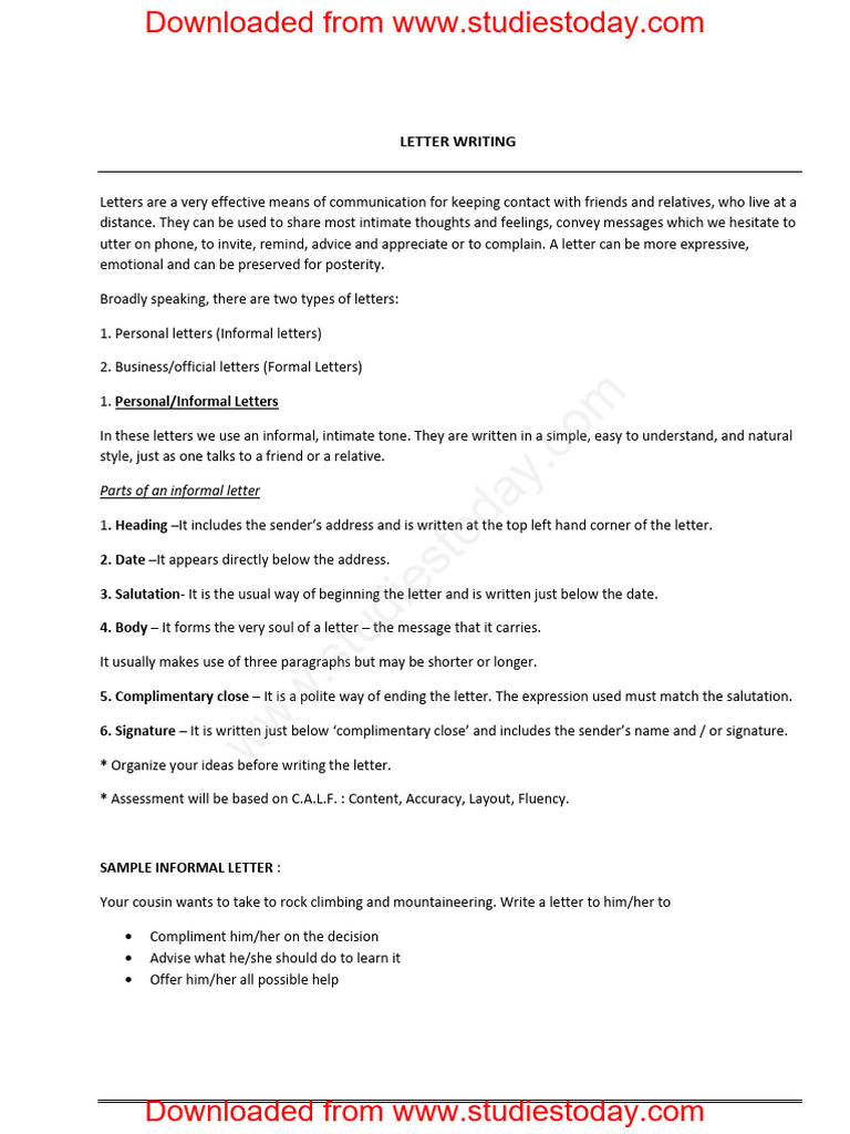 CBSE Class 10 English Assignment - Letter Writing | PDF