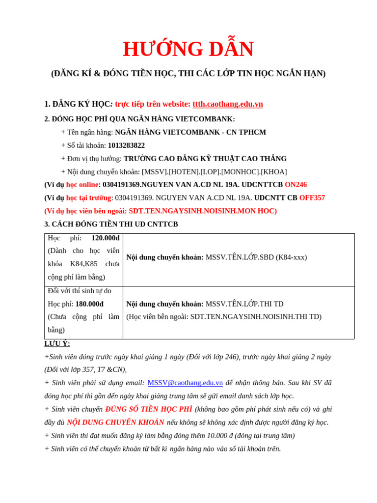 Huong Dan DK Dong Tien Hoc | PDF