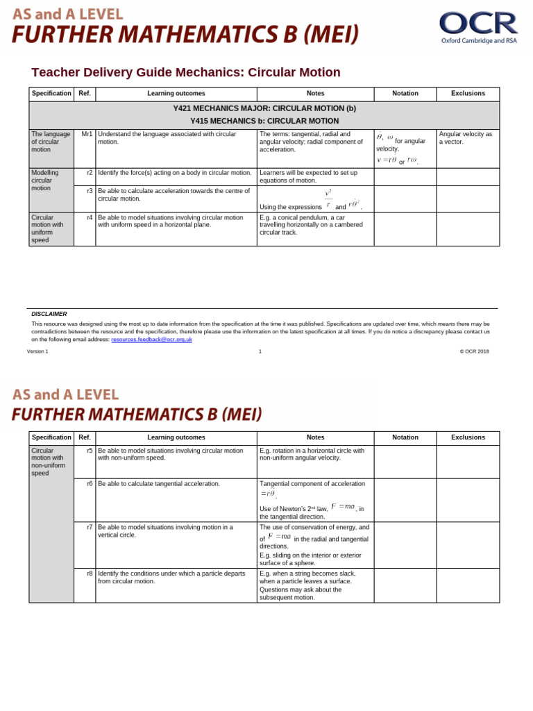 Further Mechanics Circular Motion | PDF | Force | Acceleration