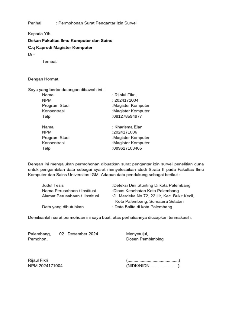 Form Pengajuan Survey S2 | PDF