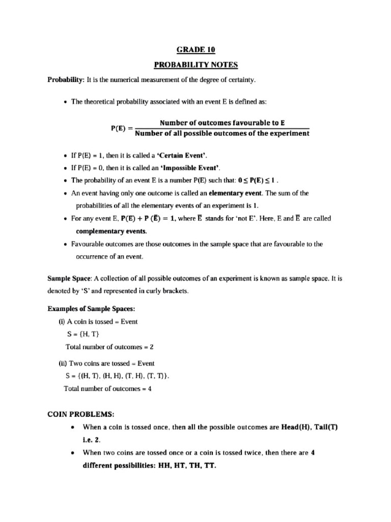 Grade 10 Probability Notes and Problems | PDF | Probability ...