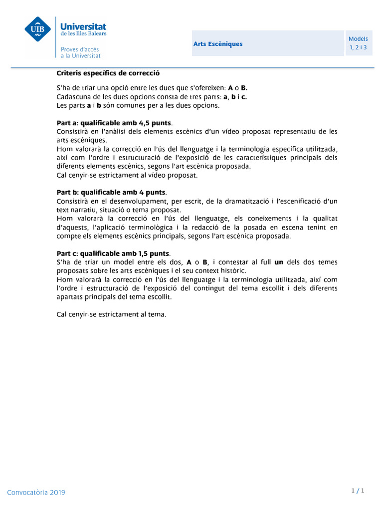 Criteris Arts Esceniques Juny 2019 | PDF
