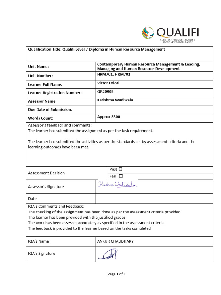 Qualifi Assignment Cover and Learner Declaration | PDF