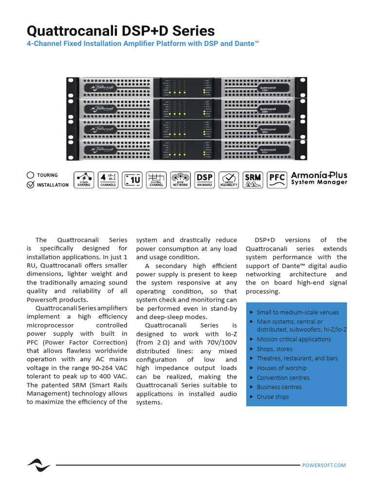 Powersoft Quattrocanali-DSP DS EN | PDF | Power Supply | Amplifier