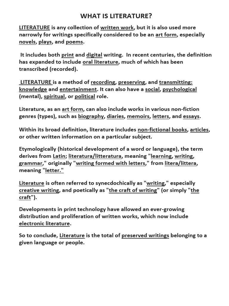 Understanding Literature's Definition | PDF