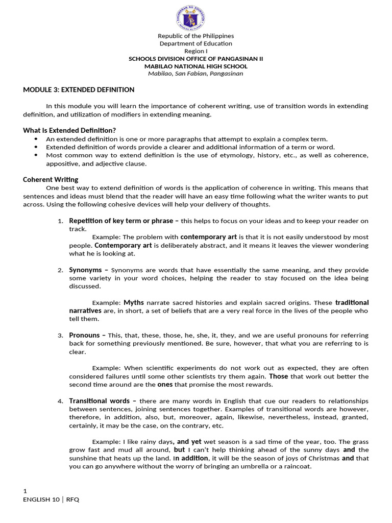 Module 3 Extended Definition | PDF | Noun | Adjective