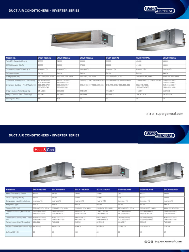 Super General Duct Cassette Air Conditioners | PDF | Air Conditioning ...