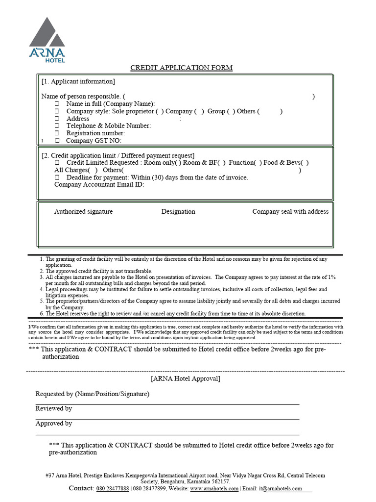 Credit Application Form | PDF | Credit | Finance & Money Management