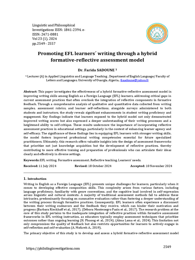 Promoting+EFL+learners´+writing+through+a+hybrid+formative-reflective+assessment+model | PDF ...