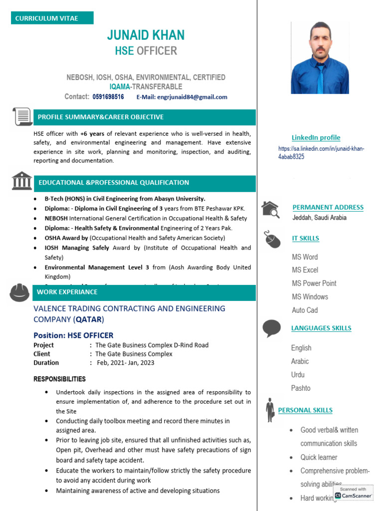 Junaid CV | PDF | Safety | Occupational Safety And Health