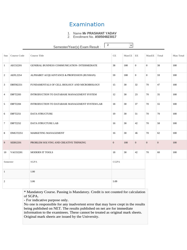 Mr. Prashant Yadav Exam Results Summary | PDF | Educational Assessment ...