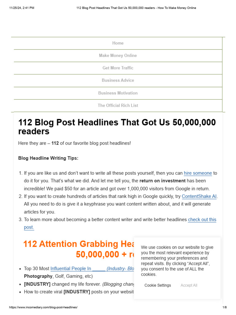 112 Blog Post Headlines That Got Us 50,000,000 readers | PDF | Blog | Http Cookie